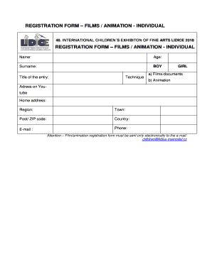 Fillable Online REGISTRATION FORM FILMS / ANIMATION - INDIVIDUAL Fax ...