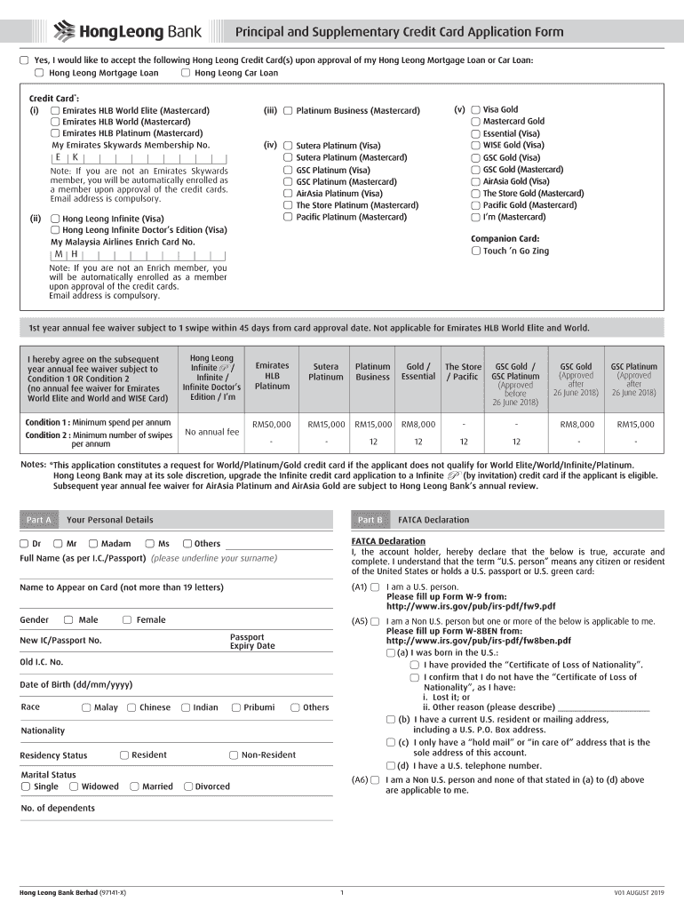 Fillable Online Credit Card Application Form - Hong Leong Bank Fax ...