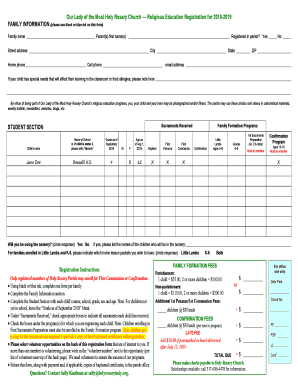 Fillable Online Our Lady of the Most Holy Rosary Church Religious Education Registration for ...