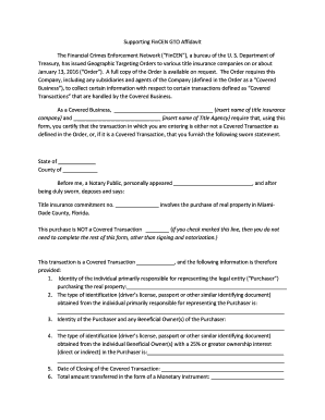 Fillable Online GEOGRAPHIC TARGETING ORDER The Director of ... - FinCEN ...