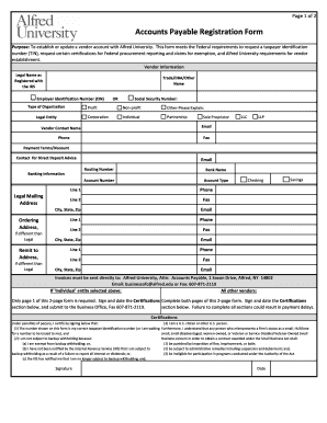 Fillable Online my alfred Account Payable Registration Form Fax Email ...