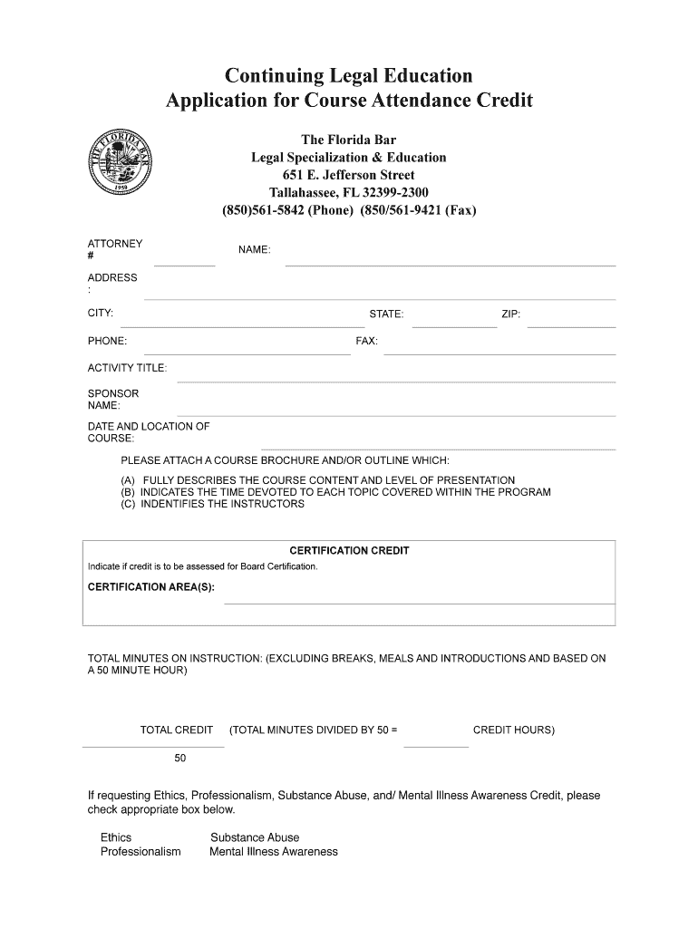 Fillable Online Continuing Legal Education Application for ... - The ...