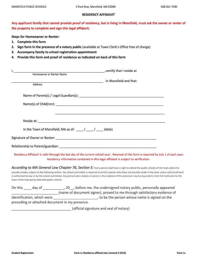 Fillable Online Free Proof of Residency Letter (Affidavit of Residence ...