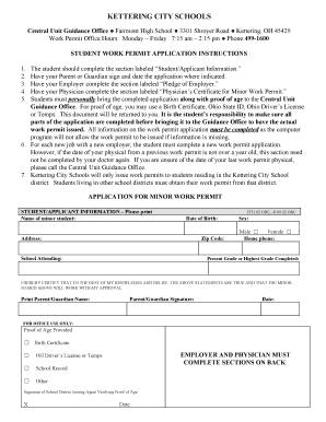 Fillable Online Fairmont High School Work Permit Application ...