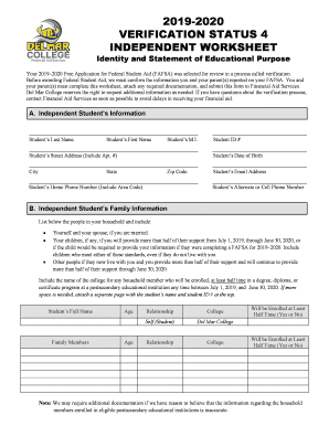 Fillable Online 2019-2020 Verification Status 4 Independent Worksheet Fax Email Print - pdfFiller