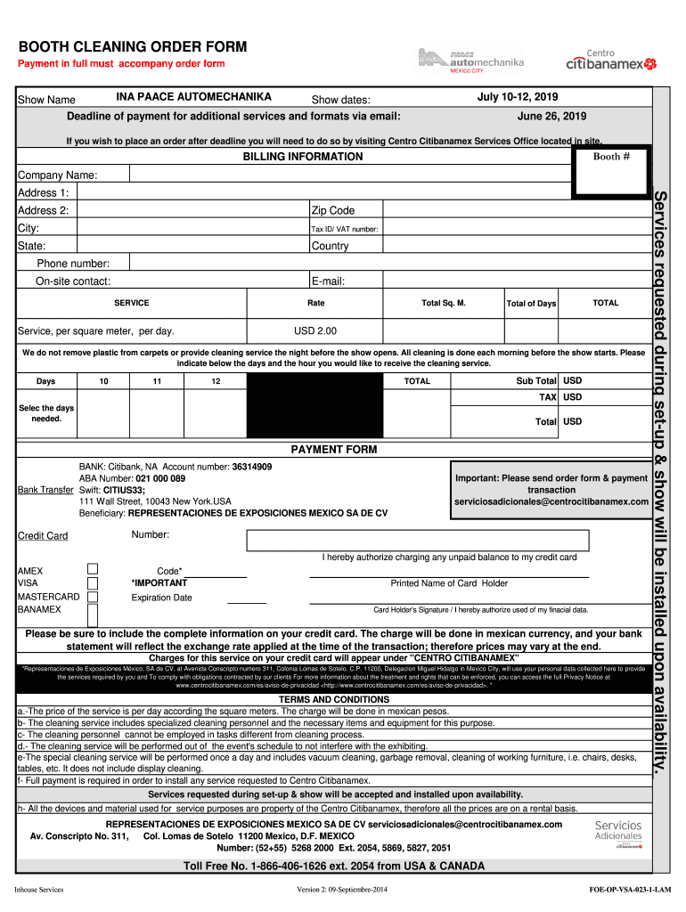Fillable Online INA PAACE Automechanika Mexico City 2019 - Booth ...