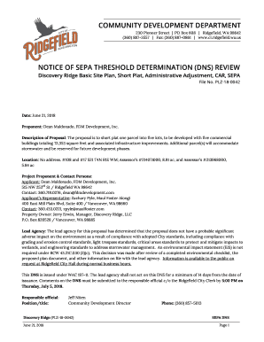 Fillable Online NOTICE OF SEPA THRESHOLD DETERMINATION (DNS) REVIEW Fax ...