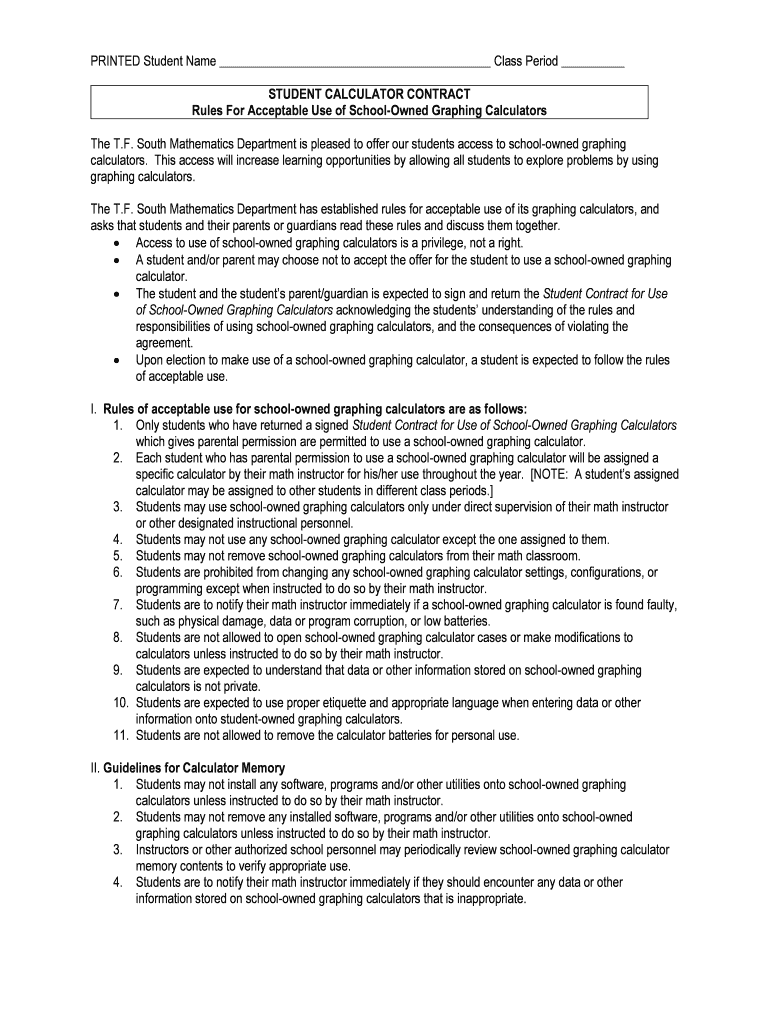 Fillable Online moodle tfd215 STUDENT CALCULATOR CONTRACT Rules For ...
