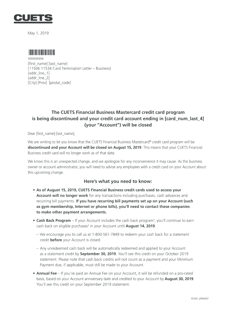 Fillable Online 11506 11534 Card Termination Letter Business Fax Email ...