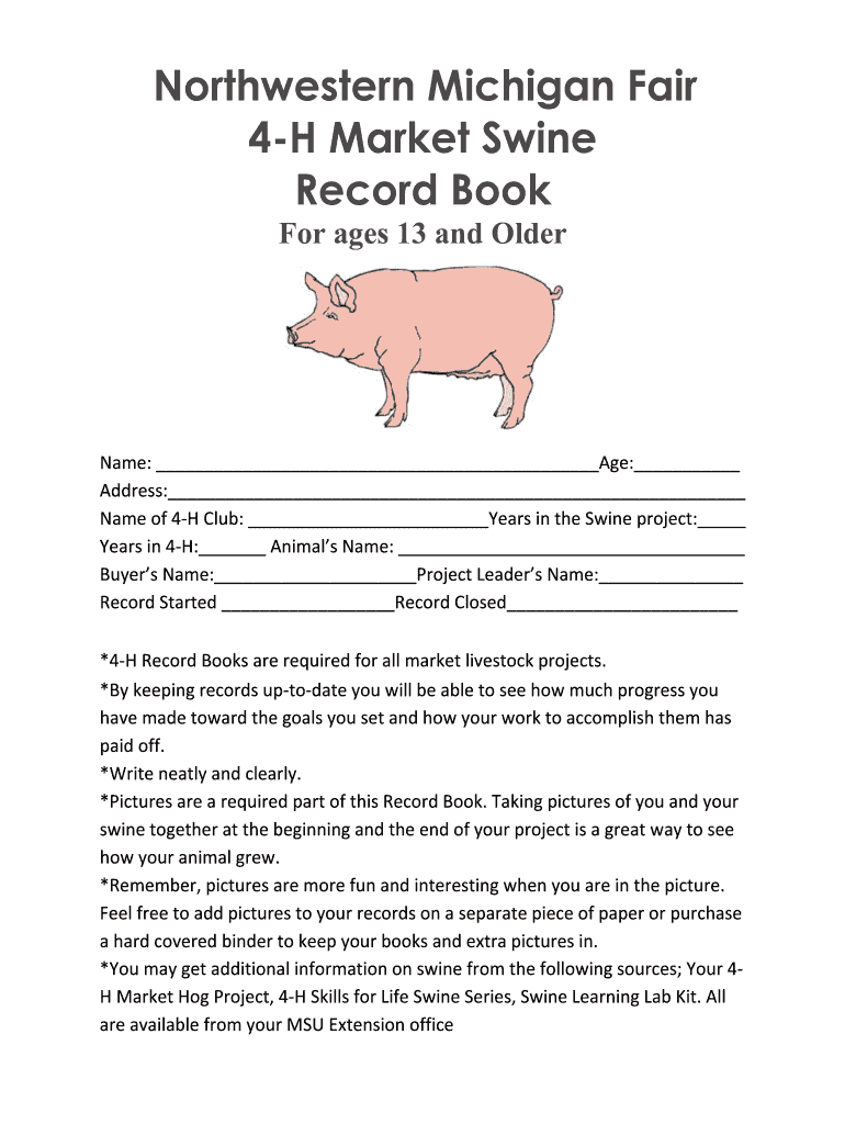 Fillable Online Michigan 4-H Market Animal Project Record Book - 4-H ...