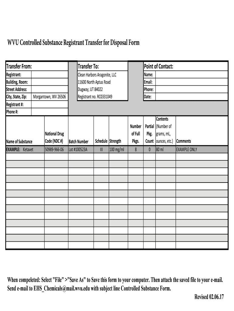 Fillable Online Controlled Substance Transfer Form - ehs.wvu.edu Fax ...