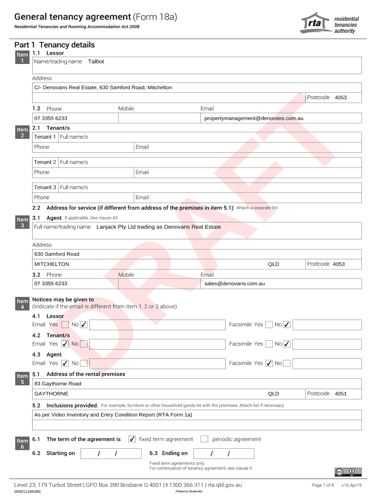 Fillable Online General tenancy agreement (Form 18a) - Residential ... Fax Email Print - pdfFiller