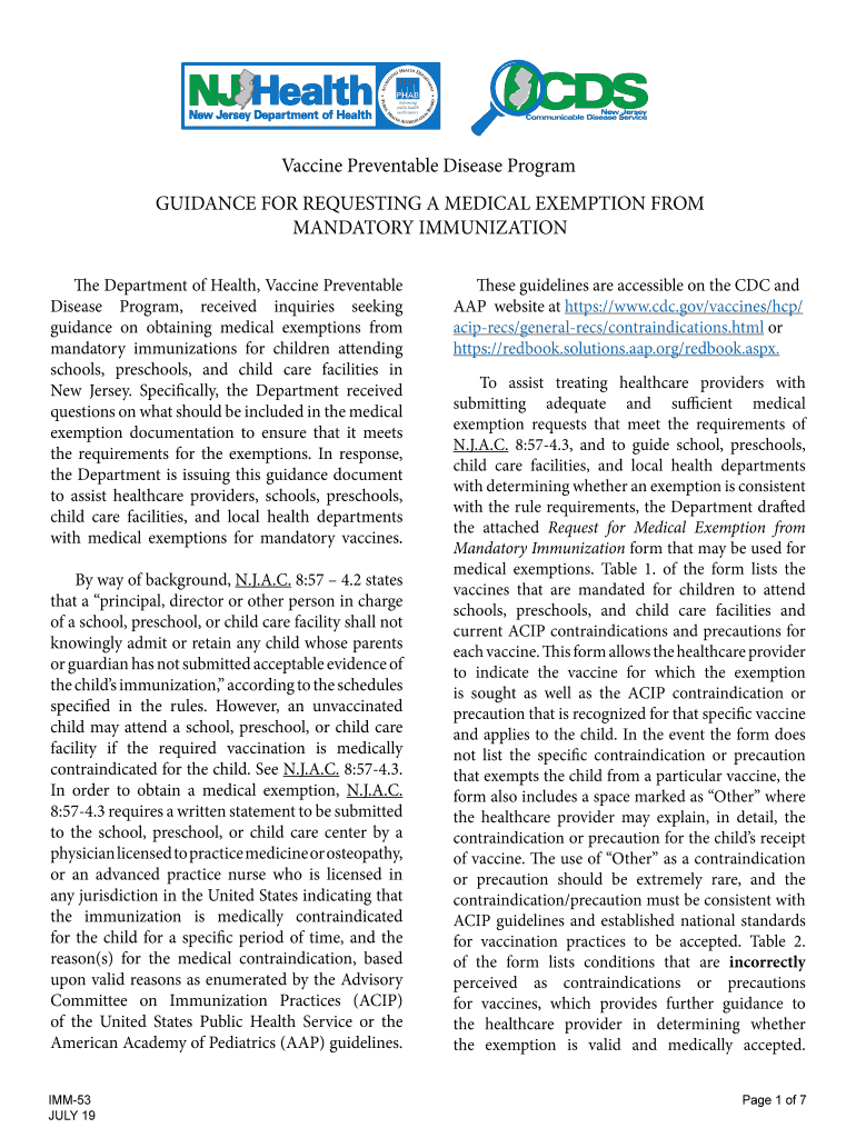 GUIDANCE FOR REQUESTING A MEDICAL EXEMPTION FROM: Fill out & sign ...