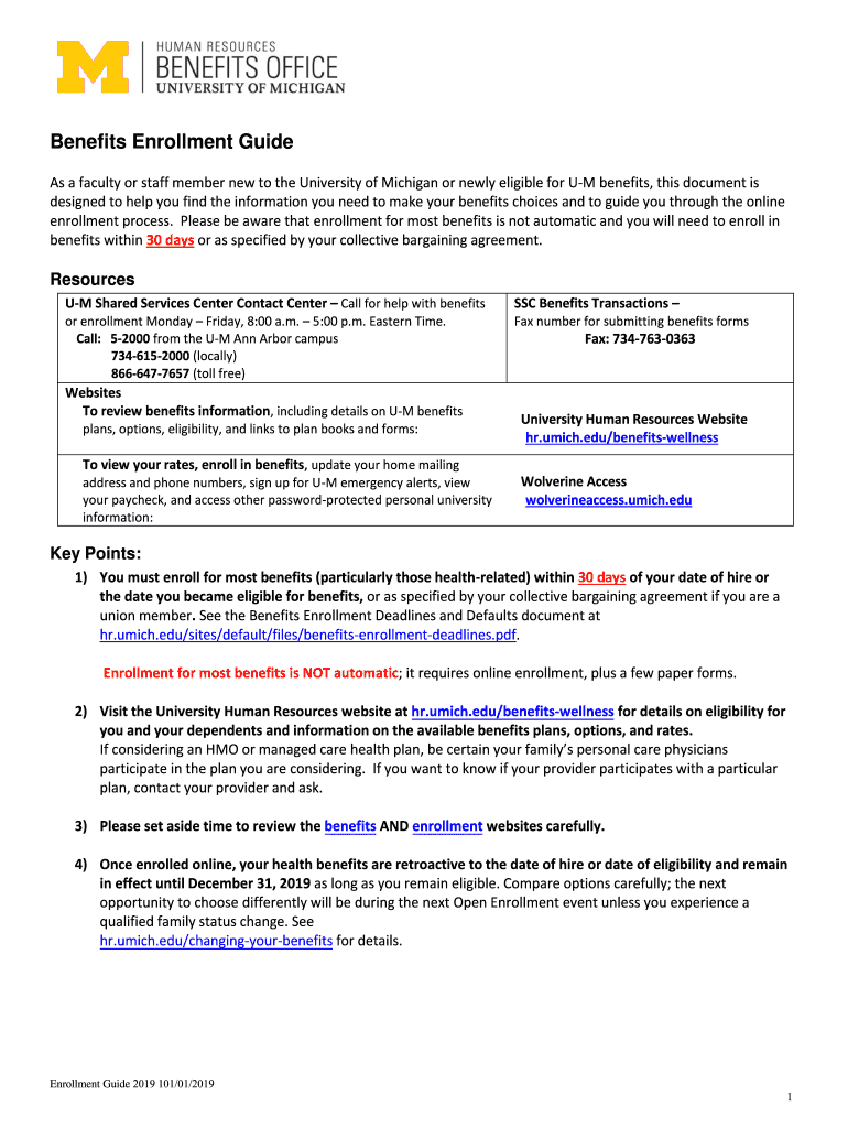 Fillable Online hr umich Faculty and Staff Benefits Enrollment Guide - Human ... Fax Email Print ...