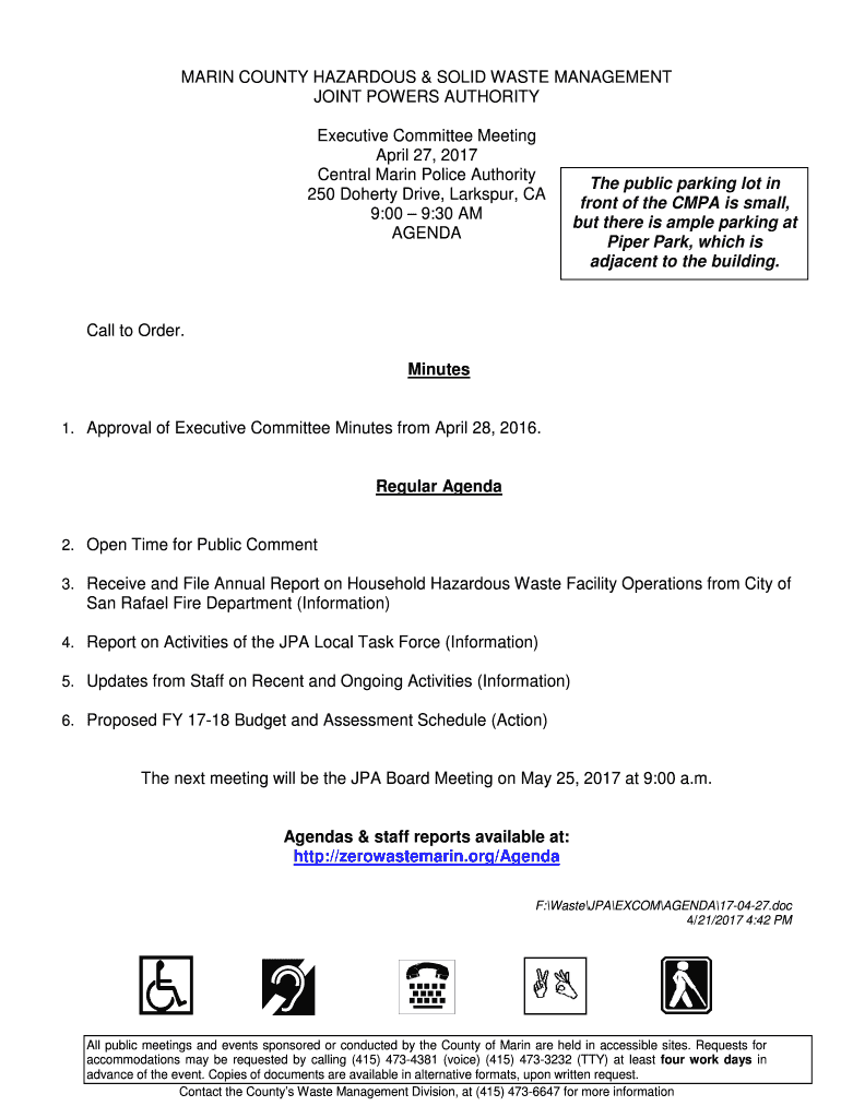 Fillable Online MARIN COUNTY HAZARDOUS & SOLID WASTE ... Fax Email Print - pdfFiller