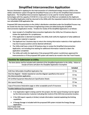 Fillable Online Distributed Energy Resources Simplified Interconnection Application. Distributed ...