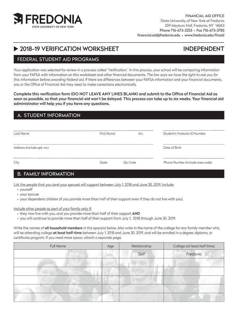Fillable Online 2019-20 verification worksheet dependent - Fredonia.edu ...