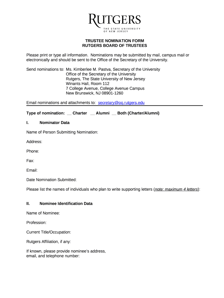 Trustee Nomination Form Template - Fill and Sign Printable Template ...