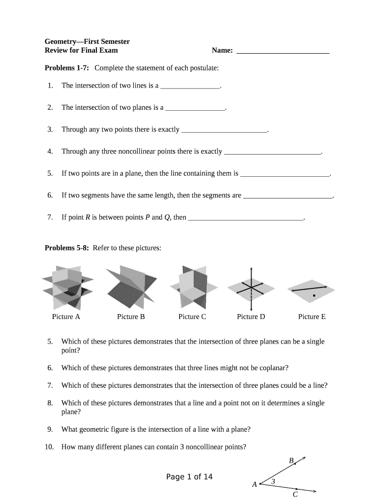 GEOMETRY 21: Review for Final Exam First Semester Doc Template | pdfFiller