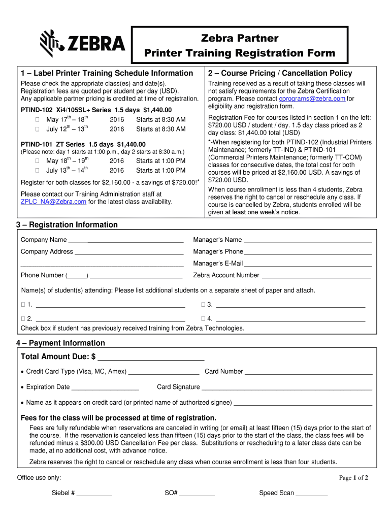 Fillable Online Zebra Partner Printer Training Registration Form Fax ...