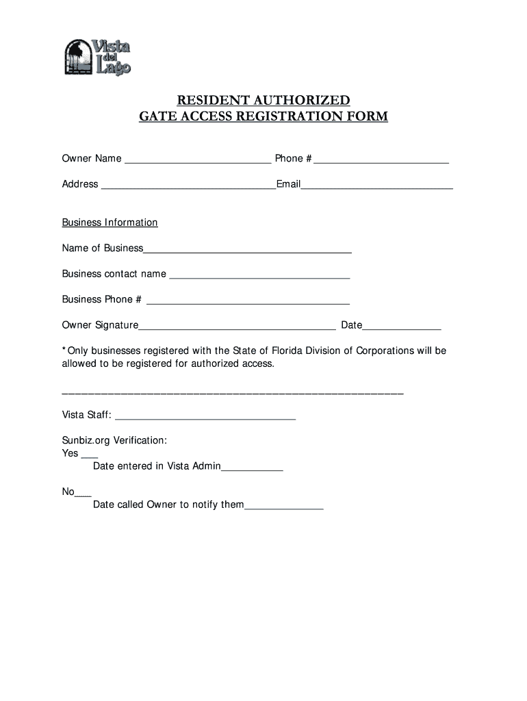 Fillable Online Gate Access Business Registration Form.doc Fax Email ...