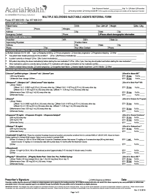 Fillable Online Acaria Health - Multiple Sclerosis Injectable Agents ...