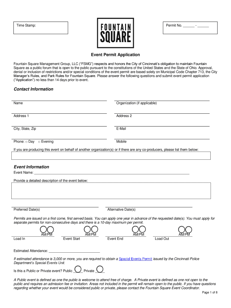 Fillable Online FSQ Permit Application Form. - Fountain Square Fax ...