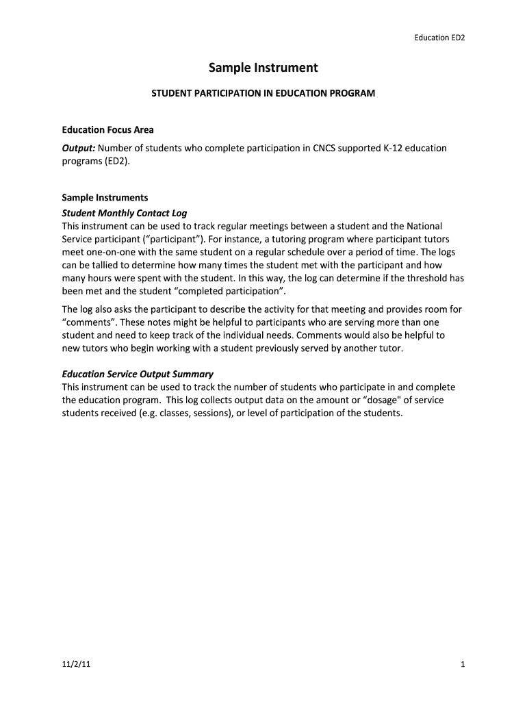 Fillable Online Education Output ED2 Sample Instrument. Education ...