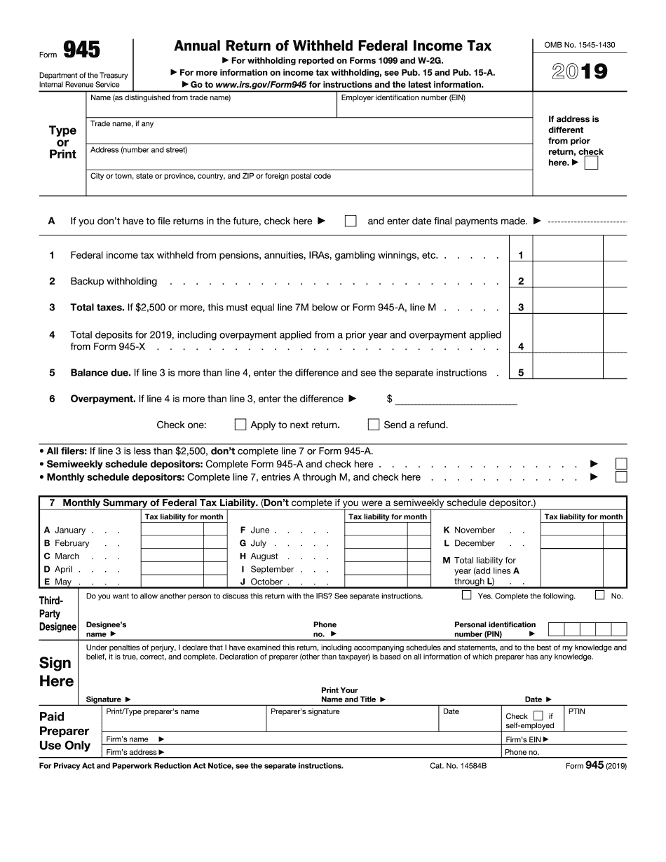 2018 Form 945 Blank Sample To Fill Out Online In PDF 2018-form-945-blank-sample-to-fill-out-online-in-pdf