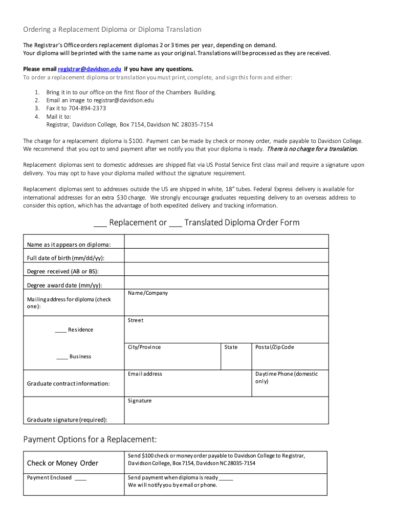 Fillable Online Ordering a Replacement Diploma - Office of the University ... Fax Email Print ...