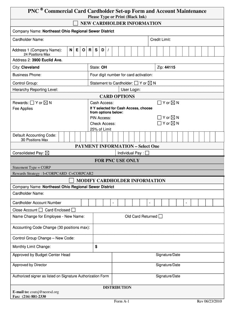Fillable Online PNC Commercial Card Cardholder Set-up Form and Account ...