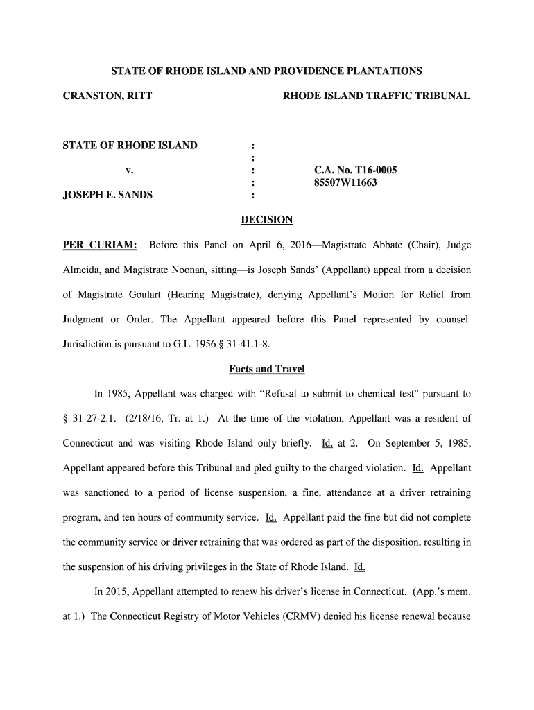 Fillable Online Before this Panel on April 6, 2016Magistrate Abbate ...