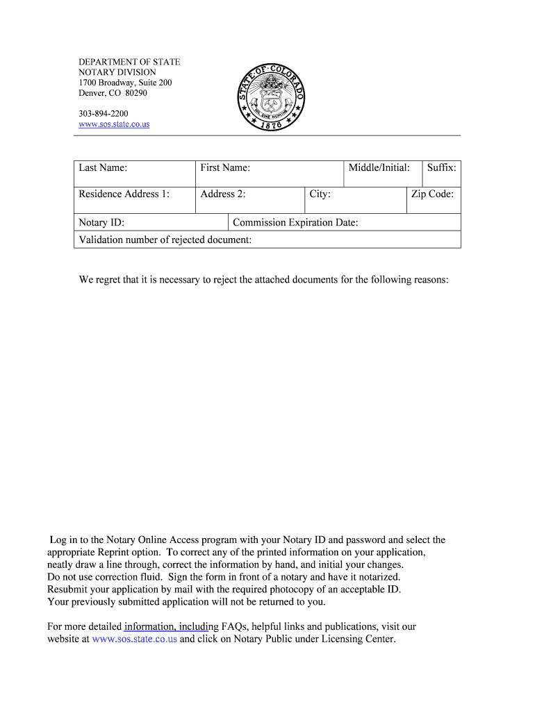 Fillable Online Notary Name Change Form - Colorado Secretary of State ...