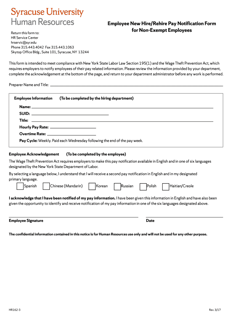 Fillable Online Employee New Hires Rehire Pay Notification Form for Non ...
