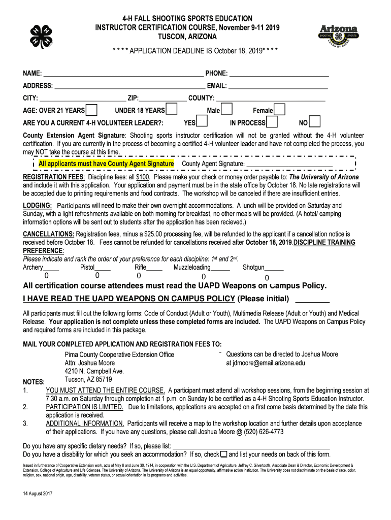 Fillable Online extension arizona Your State - National 4-H Shooting ...