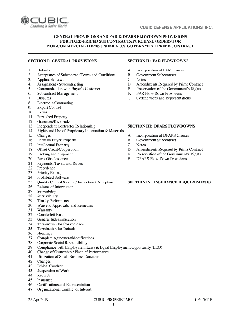 Fillable Online General Provisions and FAR & DFARS Flowdown ... - Cubic ...