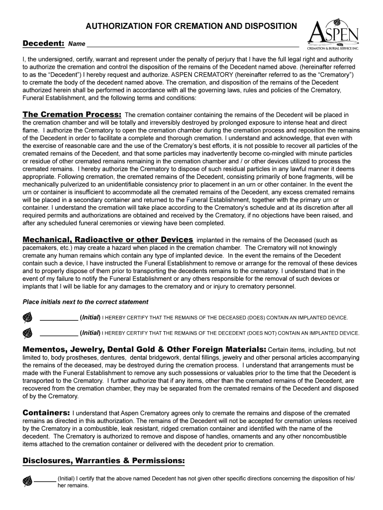 Fillable Online Embalming Authorization - La PalomaFuneral Services Fax ...