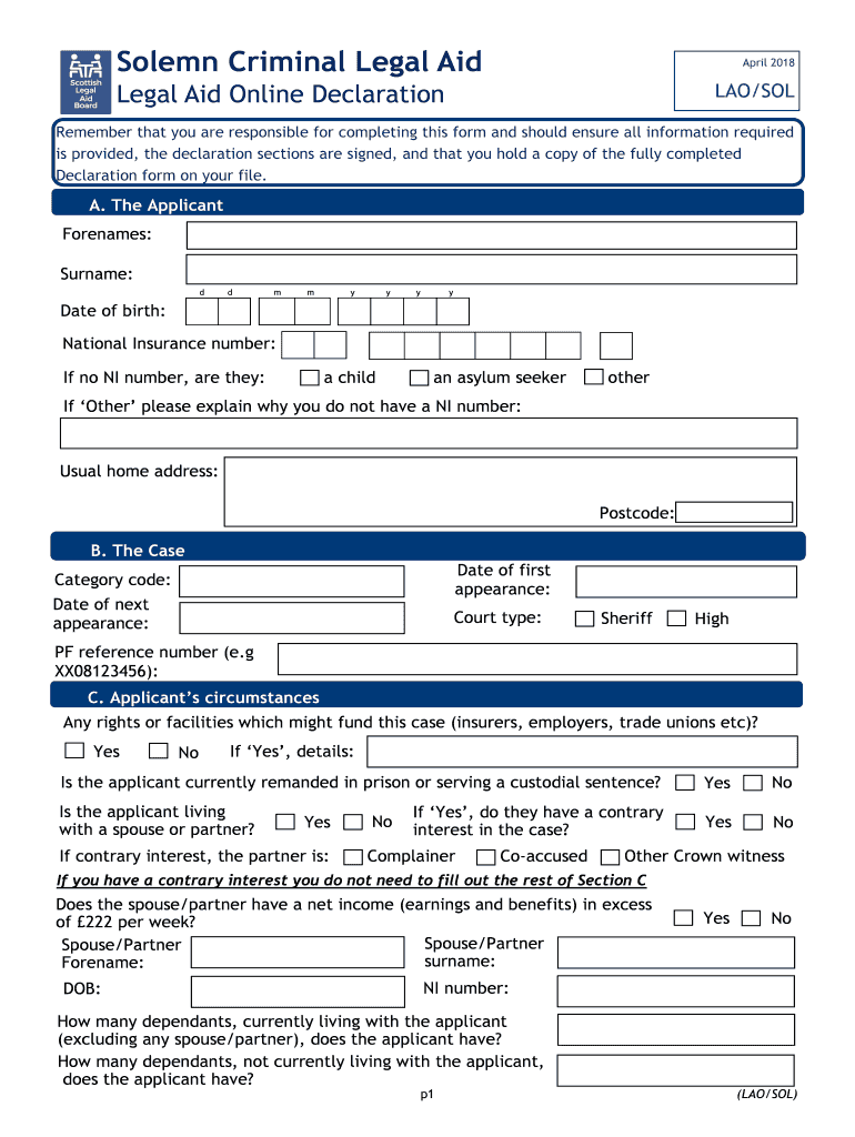Fillable Online Criminal legal aid - Applicant's declaration for online ...