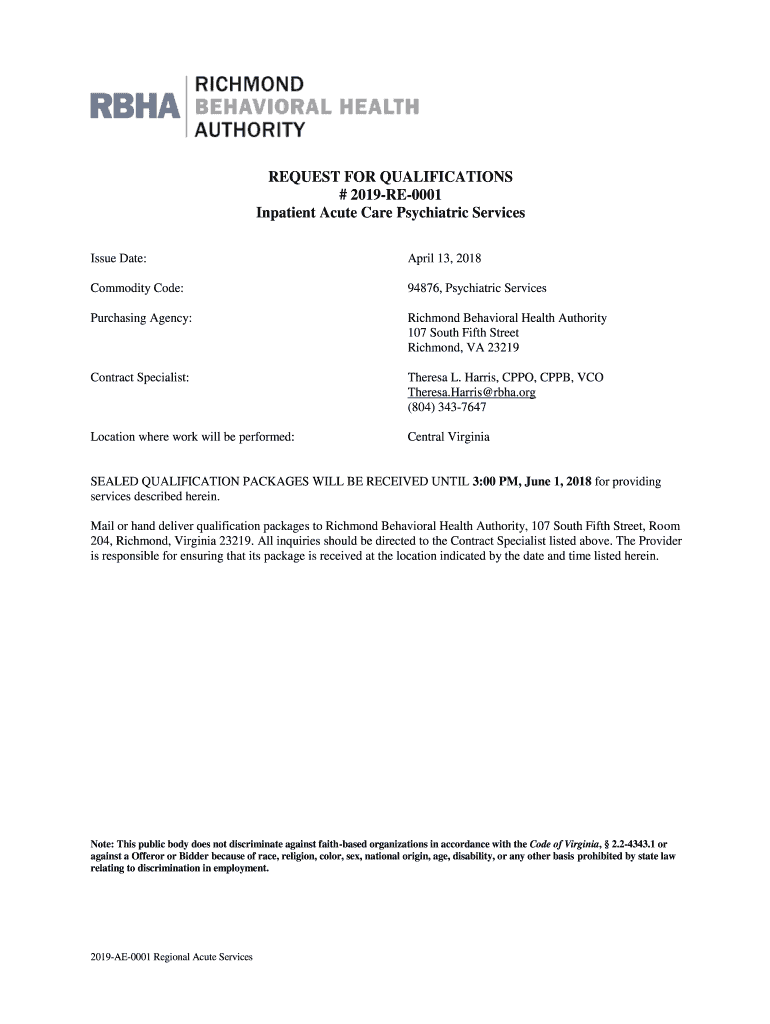 Fillable Online REQUEST FOR QUALIFICATIONS # 2019-RE-0001 ... - BidNet Fax Email Print - pdfFiller