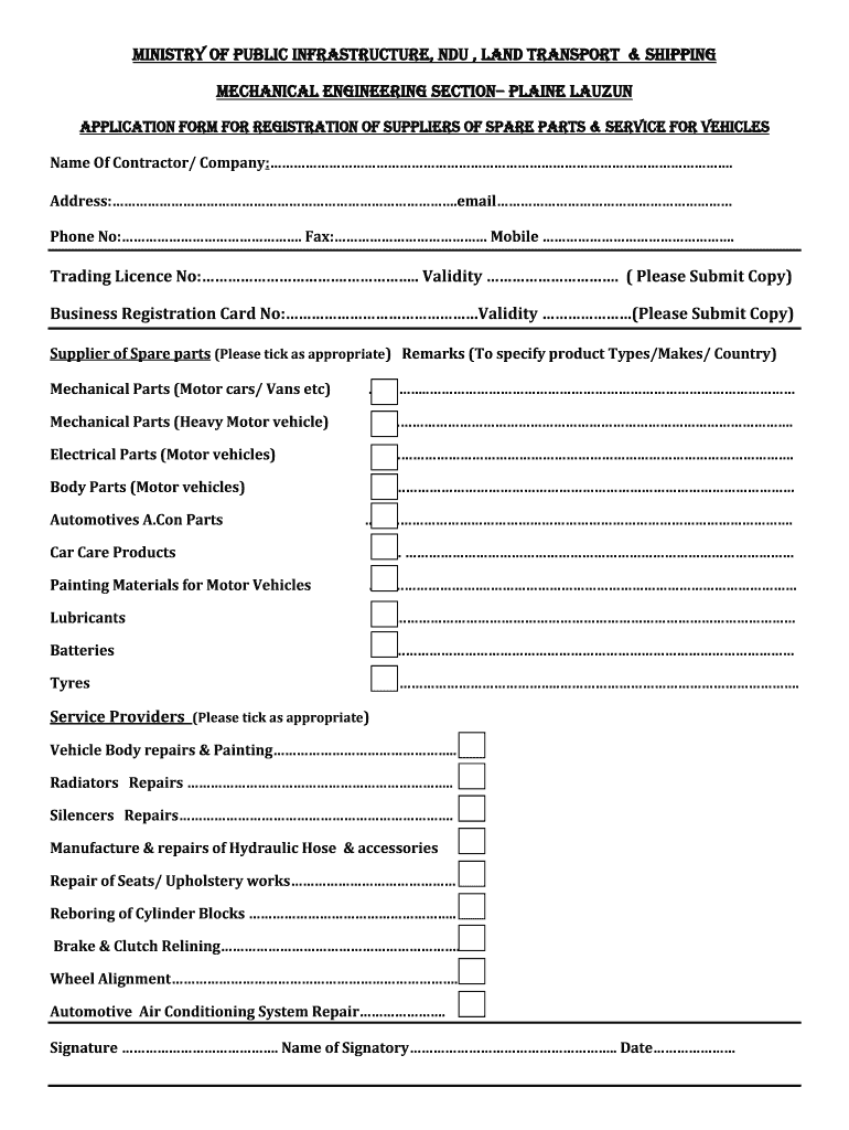 Fillable Online publicinfrastructure govmu Application Form for ...
