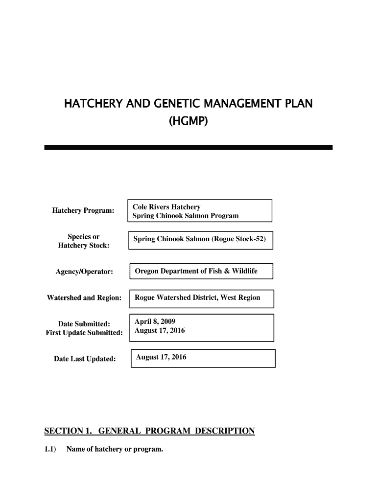 Fillable Online Cole Rivers Hatchery Fish CountsOregon Department of ...