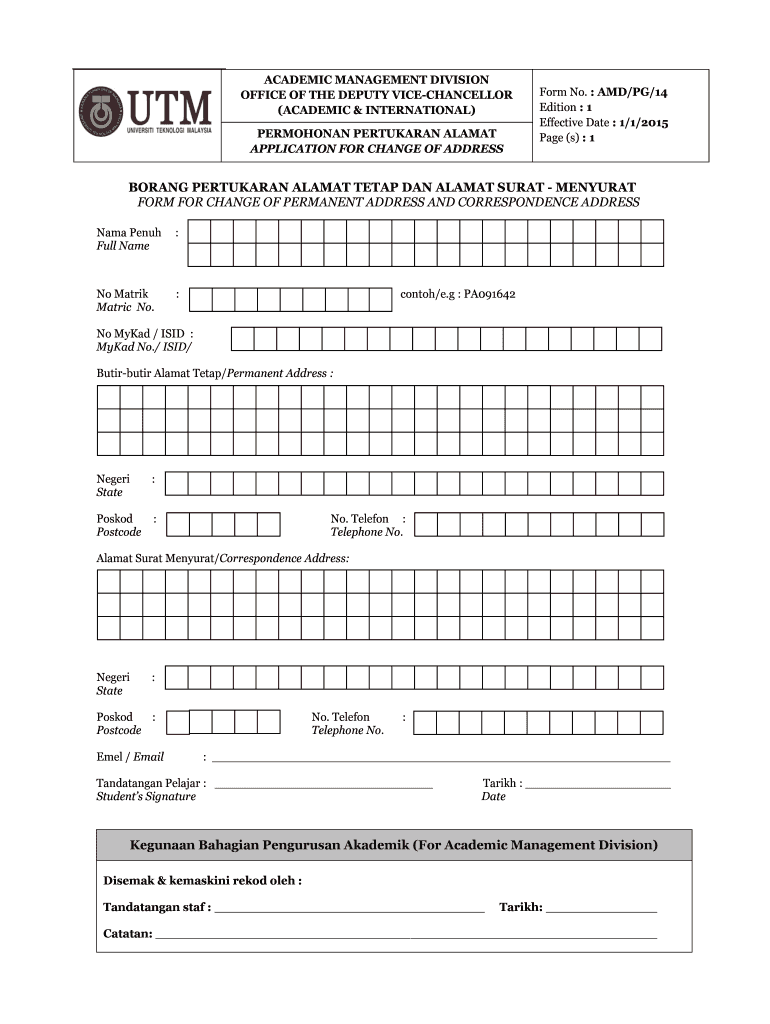 Fillable Online academicmanagement utm Staff Change of Appointment ...