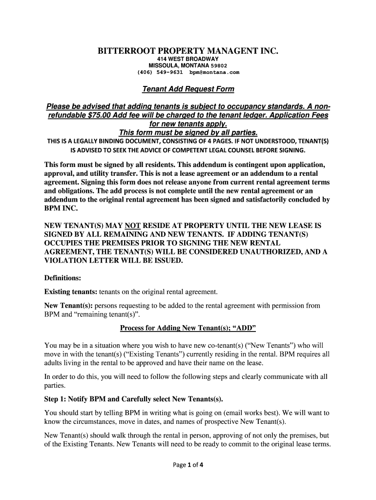 Fillable Online Tenant Application - Bitterroot Property Management Fax Email Print - pdfFiller