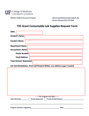 Fillable Online T35 Grant Consumable Lab Supplies Request Form Fax ...