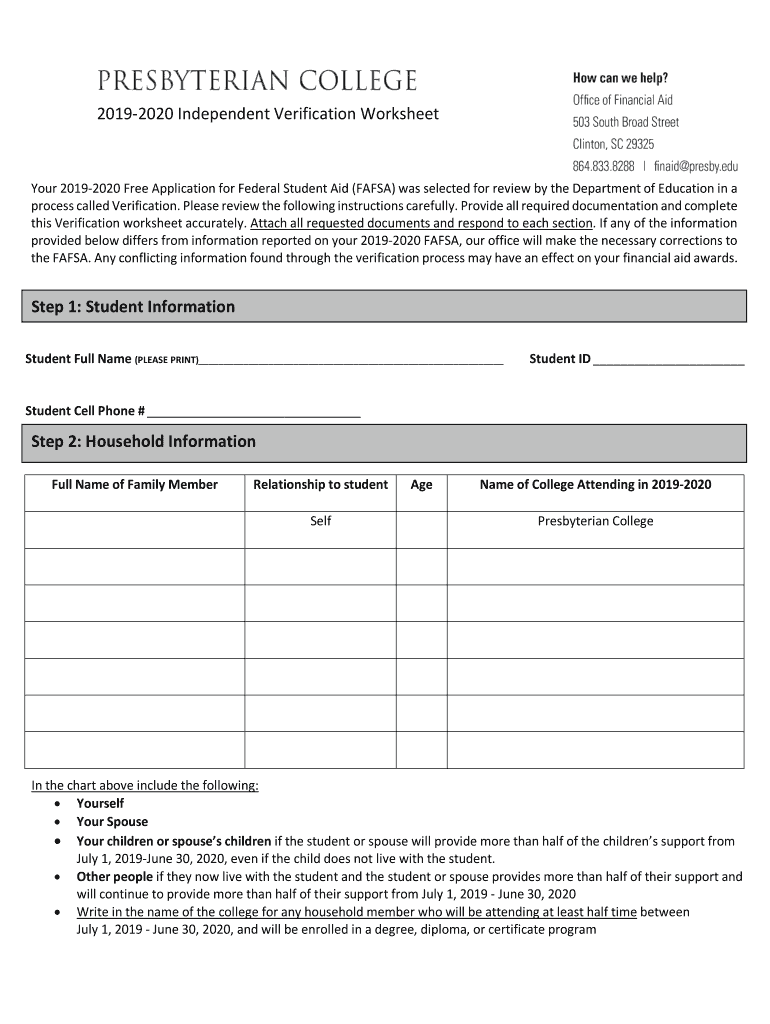 Fillable Online Federal Verification Worksheet 2019-2020 - Harvard ...