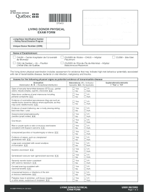 Fillable Online LIVING DONOR PHYSICAL EXAM FORM City Postal code Health ... Fax Email Print ...