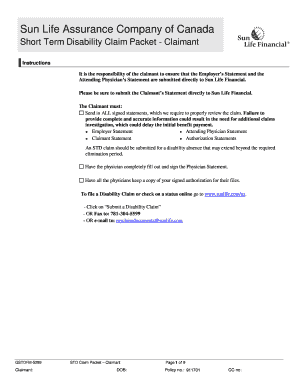 Fillable Online Disability claimClaimant's statement - Sun Life of ...