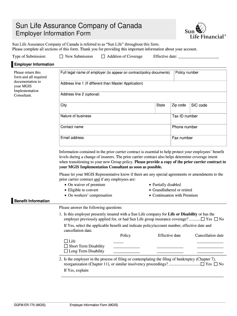 Fillable Online Sun Life Assurance Company of Canada Employer ...