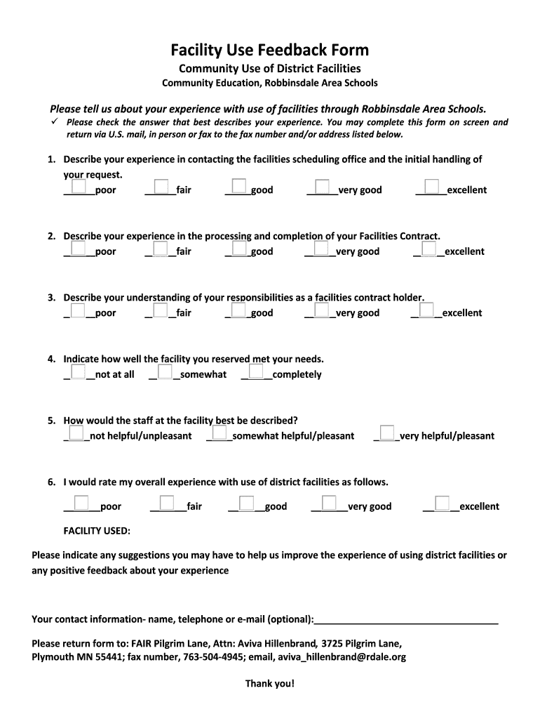 Fillable Online Facility Use Feedback Form Fax Email Print - pdfFiller