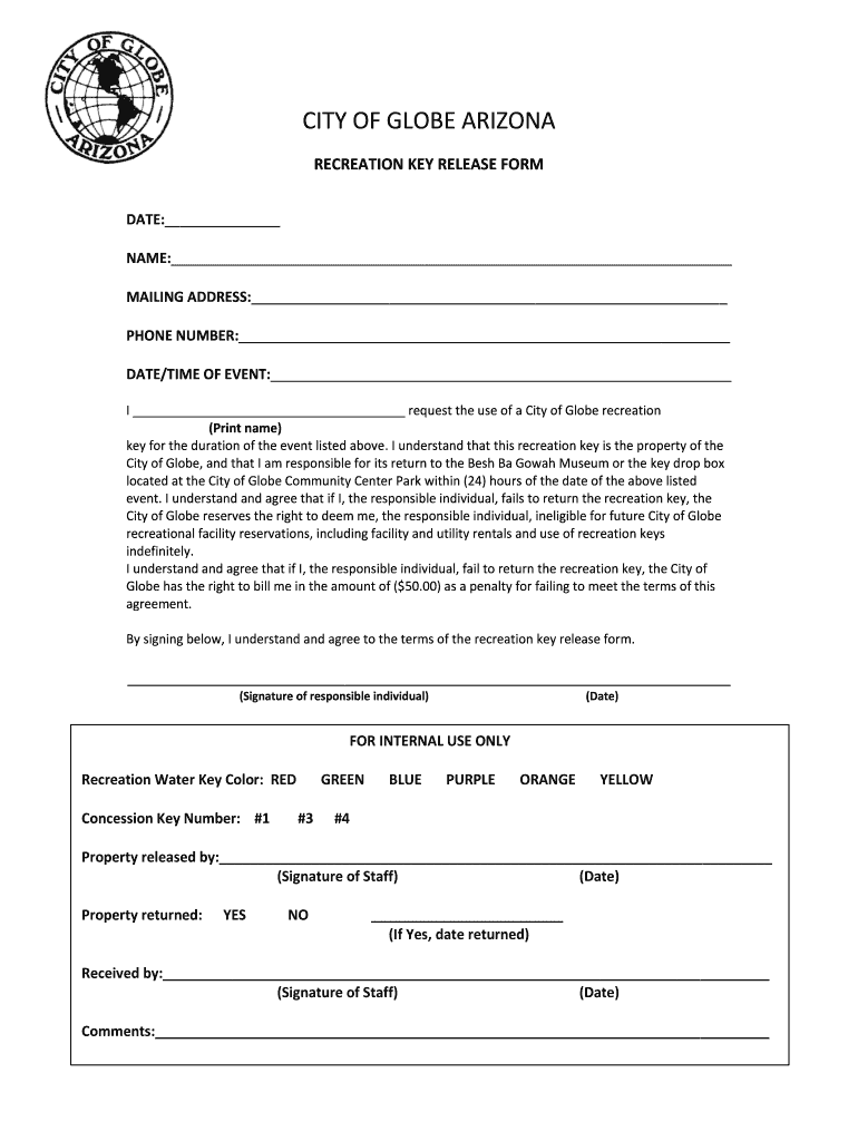 Fillable Online Recreation Key Release Form Fax Email Print - pdfFiller